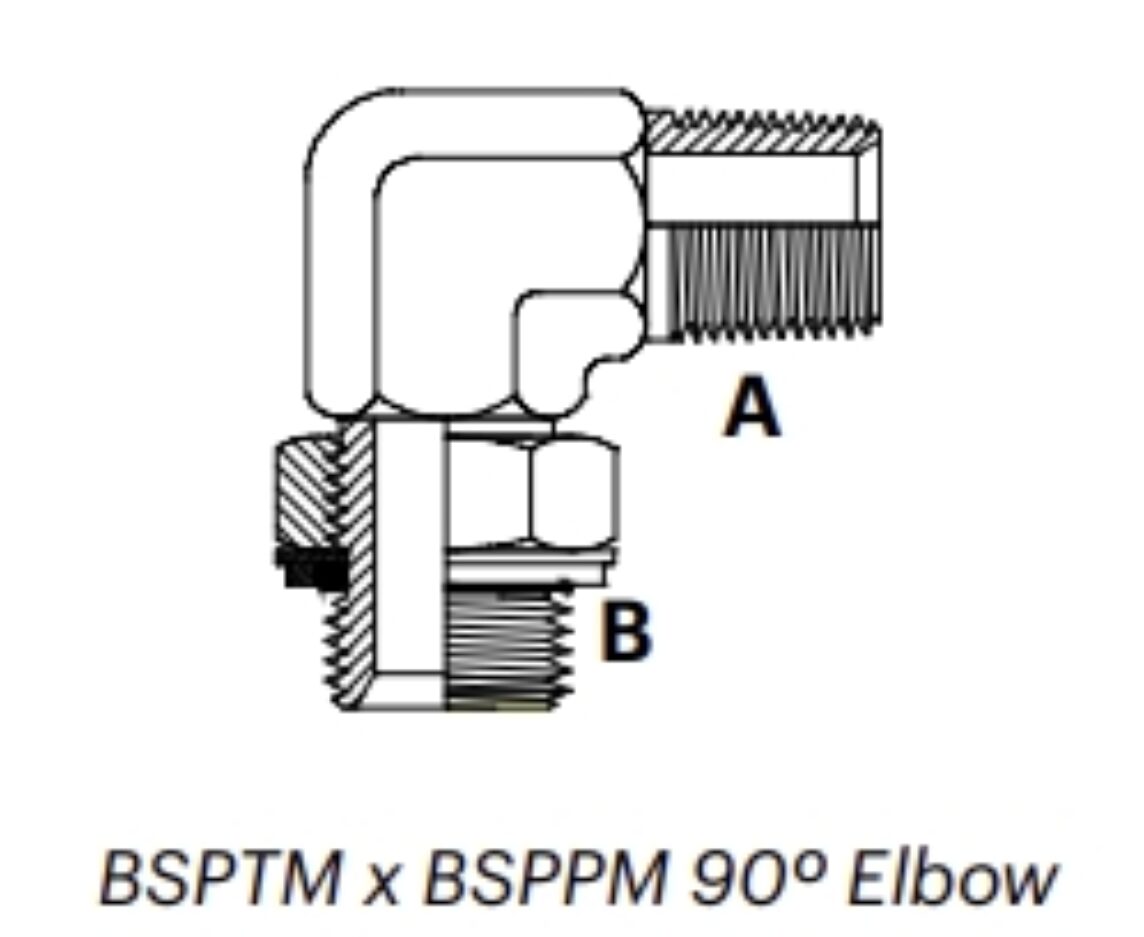BP9M - BSPTM x BSPPM 90º Elbow – MJ Hydraulic Pty Ltd