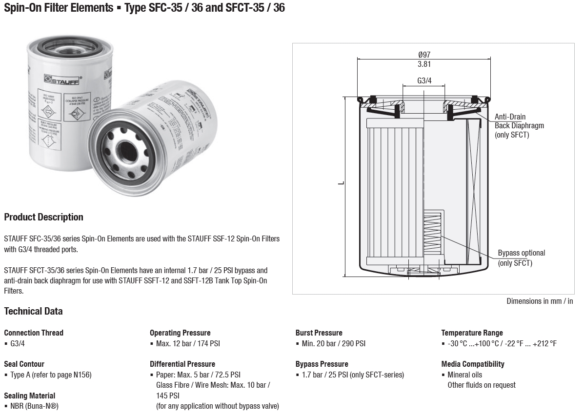 Spin-On Filter Elements SFC-35/36 – MJ Hydraulic Pty Ltd