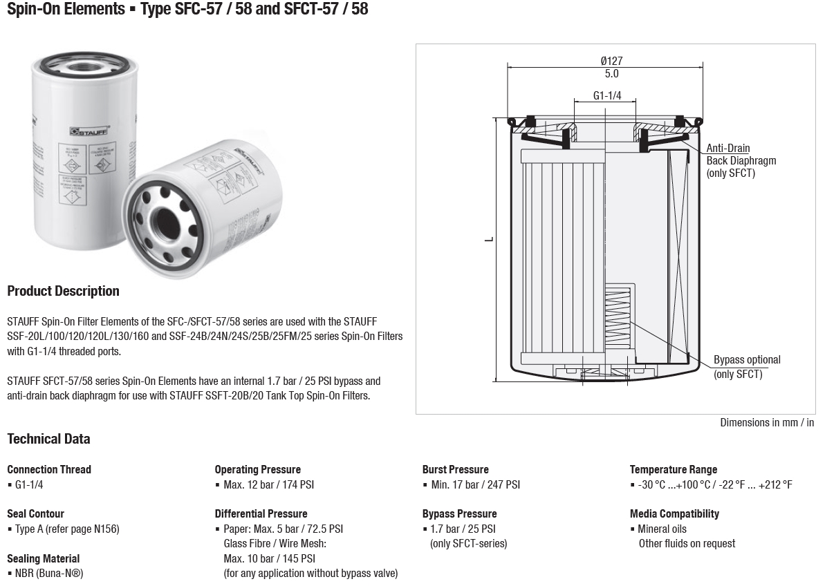 Spin-On Filter Elements SFC-57/58 – MJ Hydraulic Pty Ltd